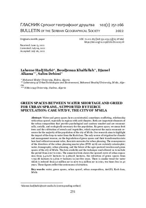 (PDF) Green spaces between water shortage and greed for urban sprawl ...