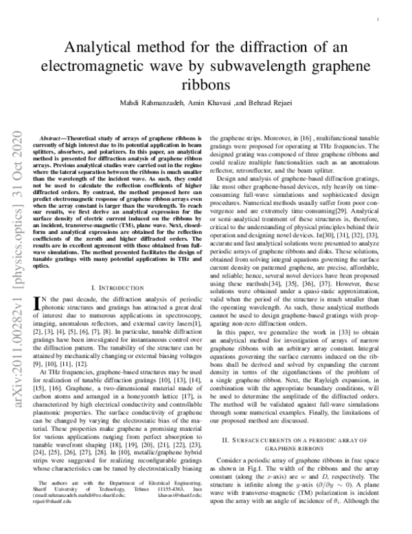 (PDF) Analytical method for the diffraction of an electromagnetic wave by subwavelength graphene ...
