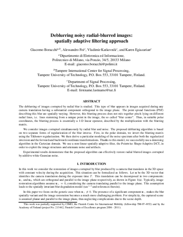 (PDF) Deblurring Noisy Radial-Blurred Images: a spatially adaptive filtering approach