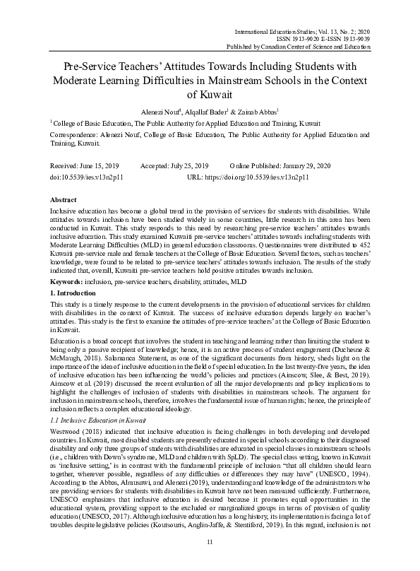 (PDF) Pre-Service Teachers’ Attitudes Towards Including Students with ...