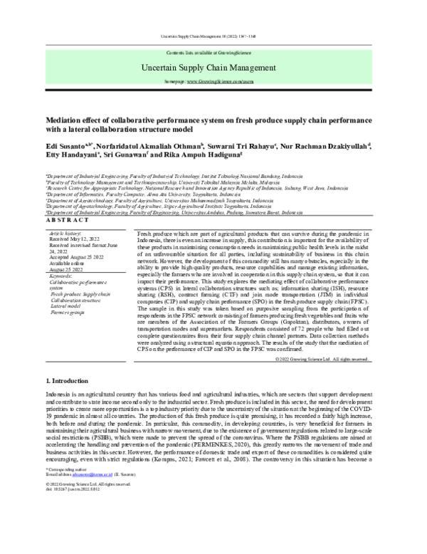(PDF) Mediation effect of collaborative performance system on fresh ...