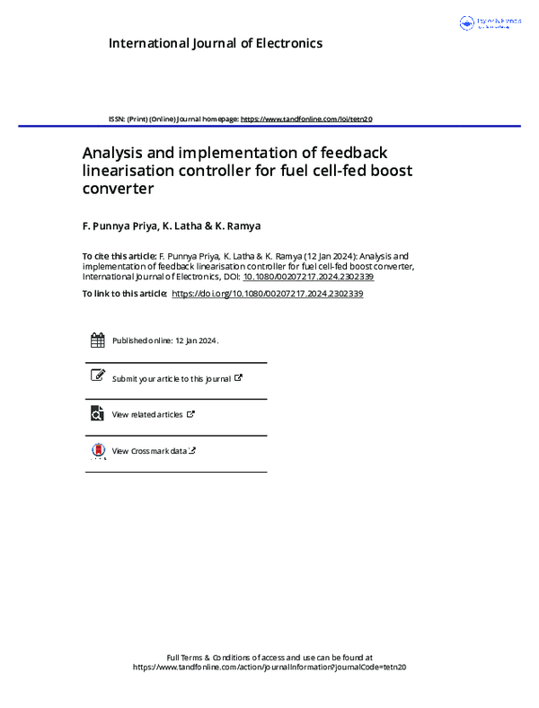 (PDF) Analysis and implementation of feedback linearisation controller for fuel cell-fed boost ...