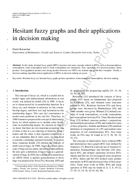 (PDF) Hesitant fuzzy graphs and their applications in decision making