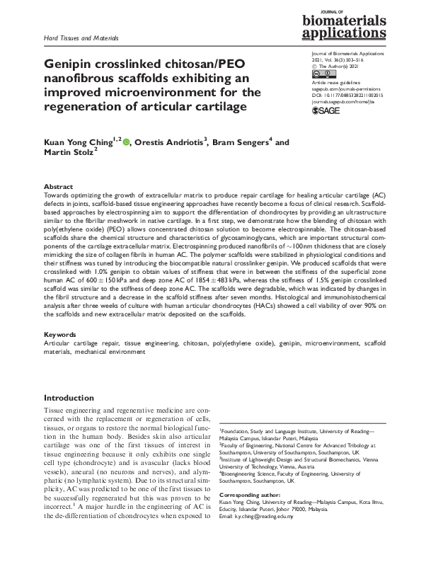 (PDF) Genipin crosslinked chitosan/PEO nanofibrous scaffolds exhibiting ...
