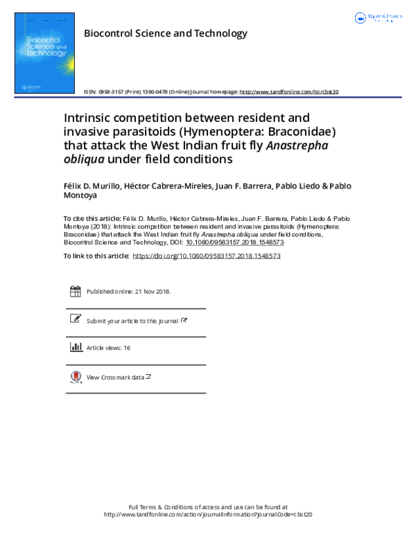 (PDF) Intrinsic competition between resident and invasive parasitoids ...