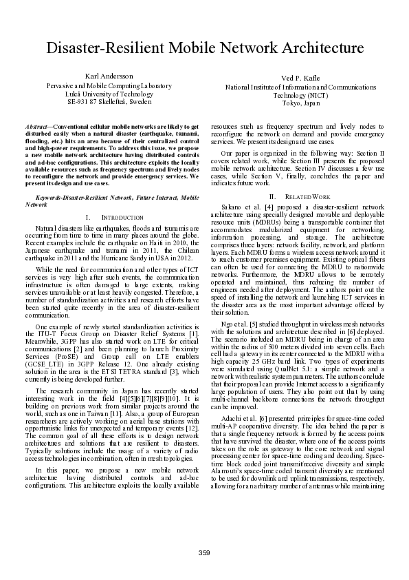 (PDF) Disaster-resilient mobile network architecture