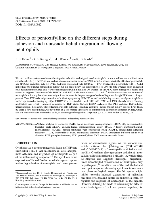 (PDF) Effects of pentoxifylline on the different steps during adhesion ...