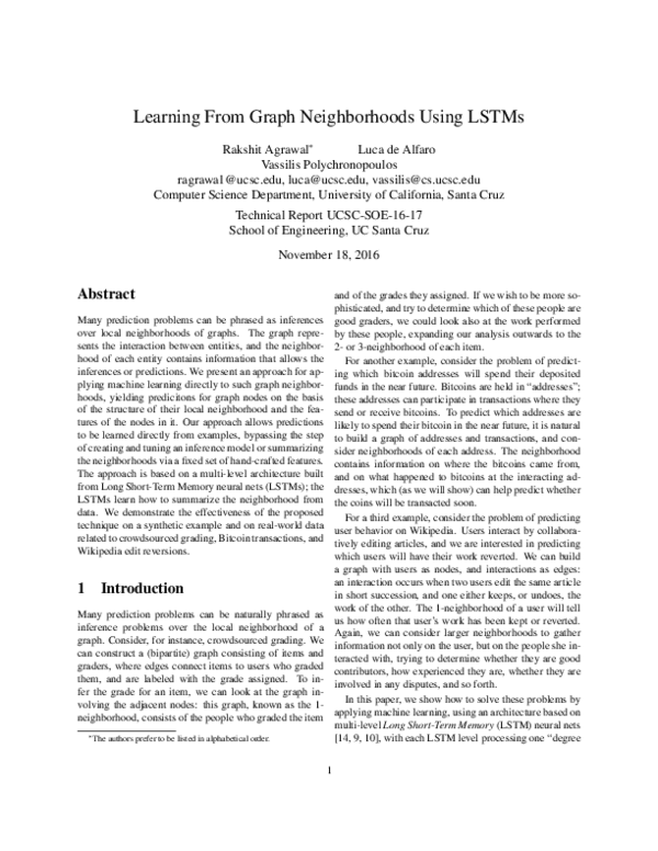 (PDF) Learning From Graph Neighborhoods Using LSTMs