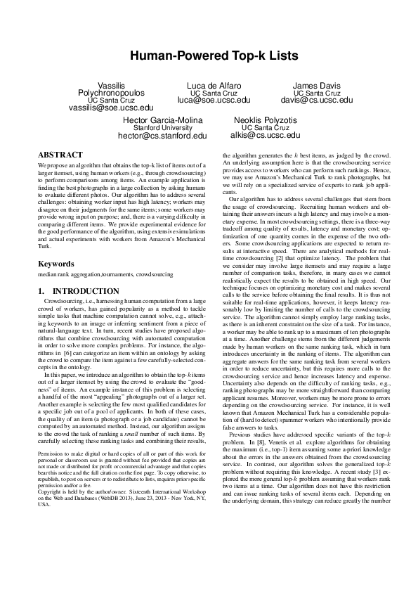 (PDF) Human-Powered Top-k Lists