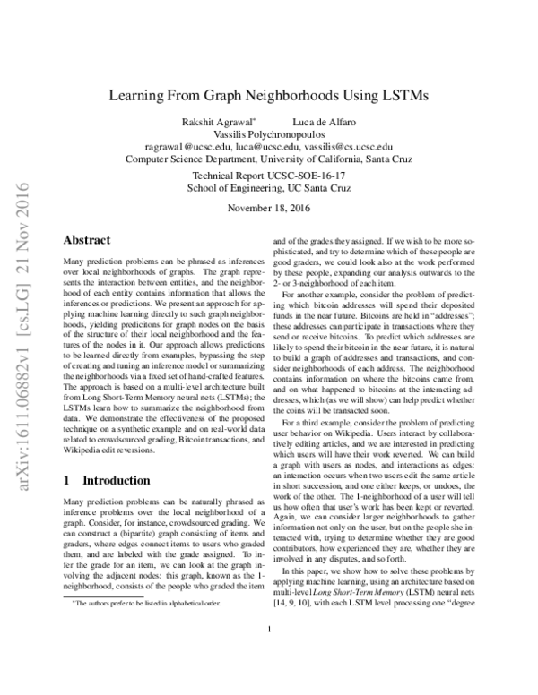 (PDF) Learning From Graph Neighborhoods Using LSTMs