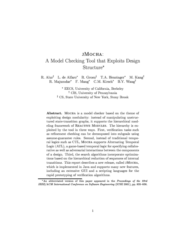 (PDF) JMOCHA: a model checking tool that exploits design structure