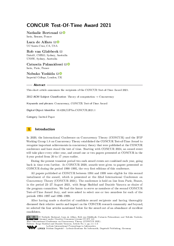 (PDF) CONCUR Test-Of-Time Award 2021 (Invited Paper)