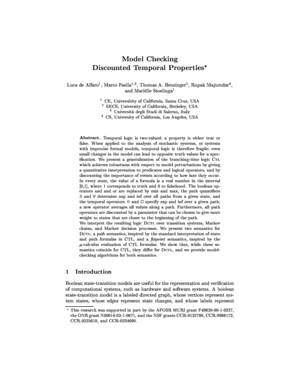 (PDF) Model checking discounted temporal properties