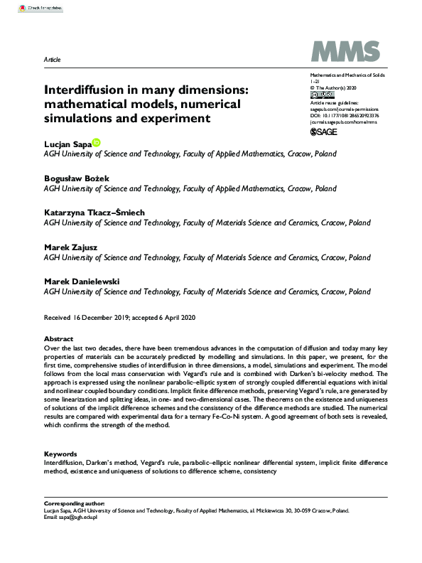 (PDF) Interdiffusion in many dimensions: mathematical models, numerical simulations and experiment