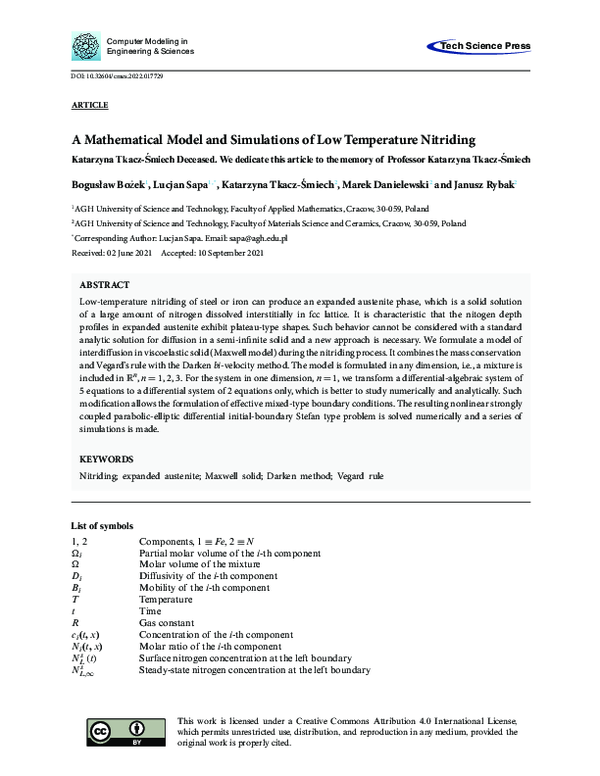 (PDF) A Mathematical Model and Simulations of Low Temperature Nitriding