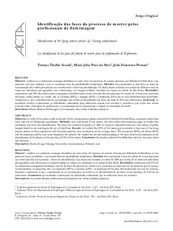 (PDF) Identification of the dying process phases by Nursing professionals