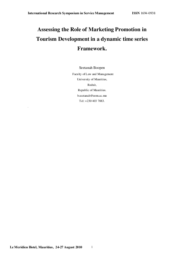 (PDF) Assessing the Role of Marketing Promotion in Tourism Development ...