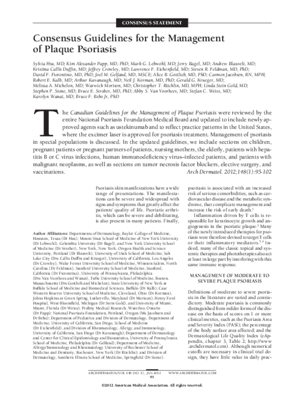 (PDF) Consensus Guidelines for the Management of Plaque Psoriasis