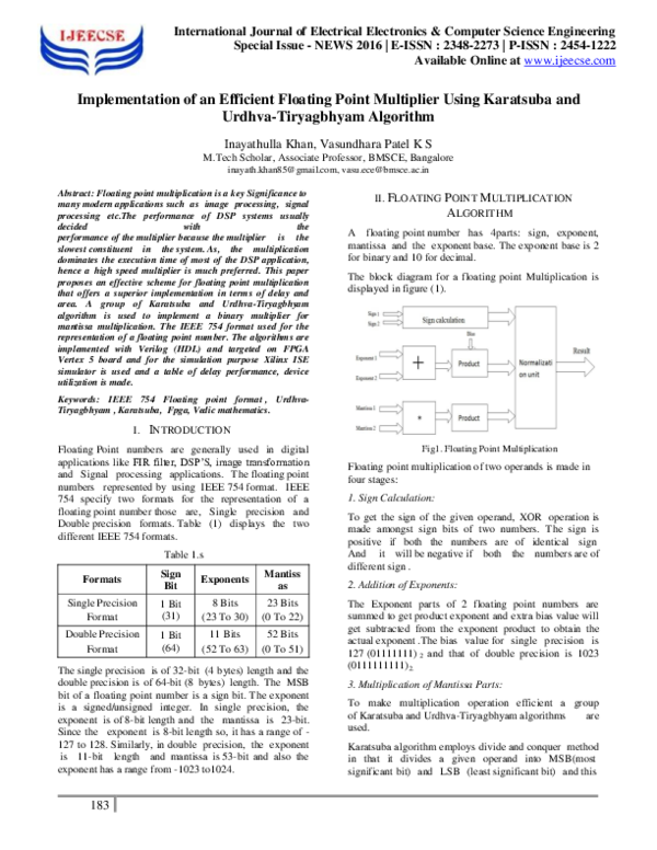 Pdf Implementation Of An Efficient Floating Point Multiplier Using Karatsuba And Urdhva