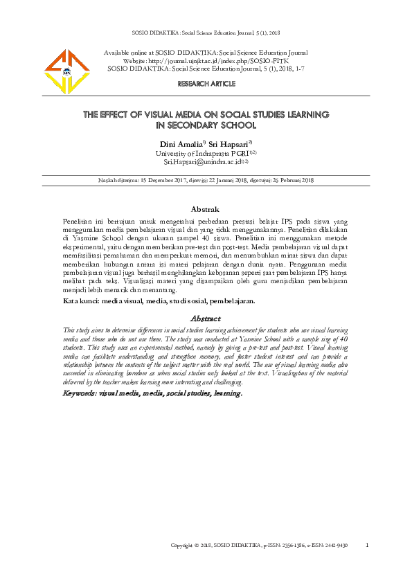 (PDF) The Effect of Visual Media on Social Studies Learning in ...