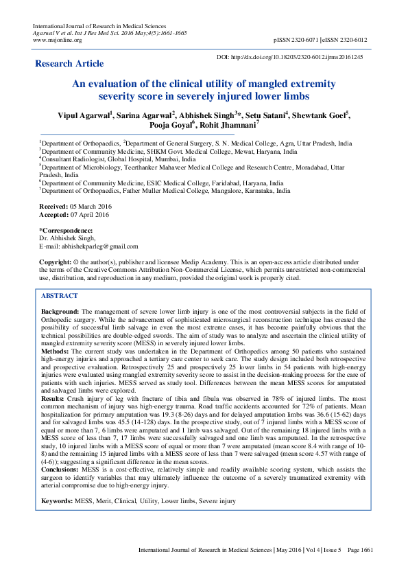 (PDF) An evaluation of the clinical utility of mangled extremity ...