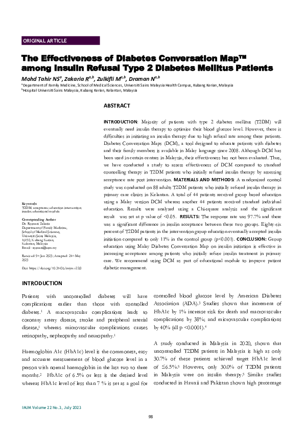 (PDF) The Effectiveness of Diabetes Conversation Map™ among Insulin ...