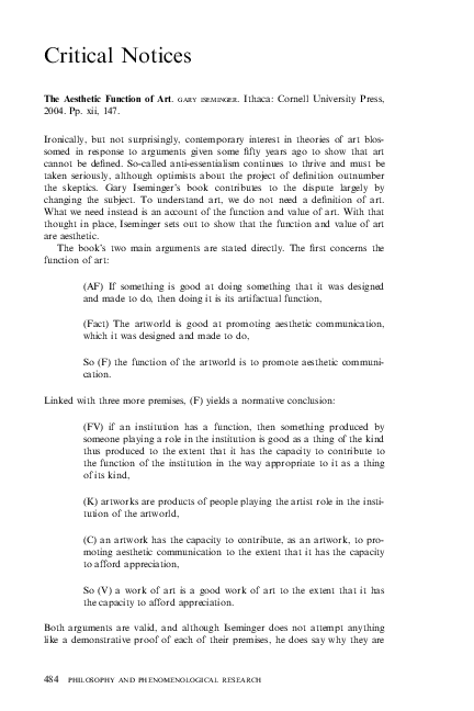 (PDF) The Aesthetic Function of Art