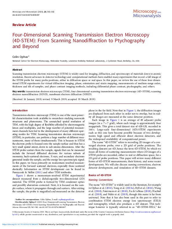(PDF) Four-Dimensional Scanning Transmission Electron Microscopy (4D-STEM): From Scanning ...