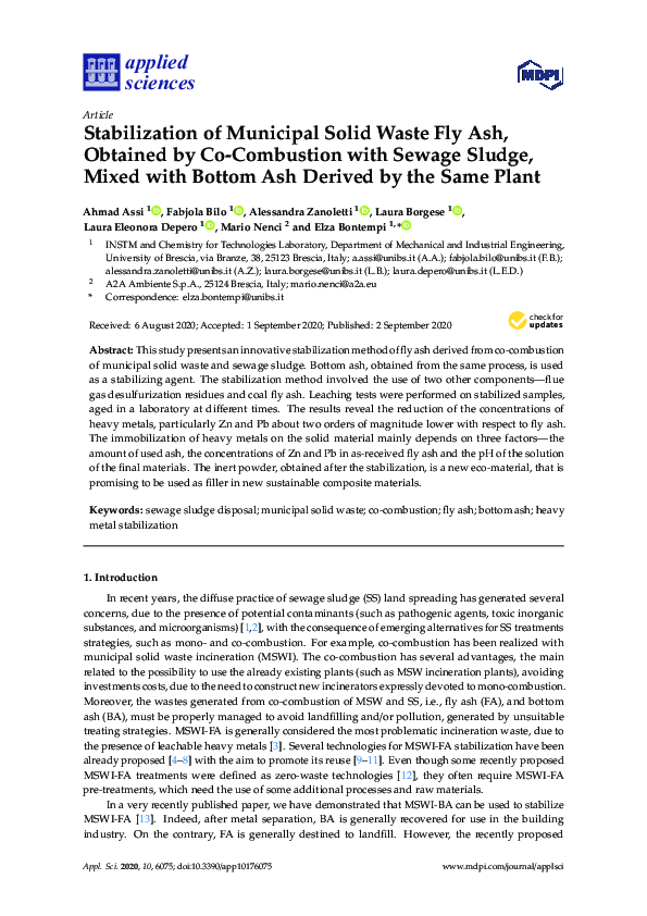 (PDF) Stabilization of Municipal Solid Waste Fly Ash, Obtained by Co ...