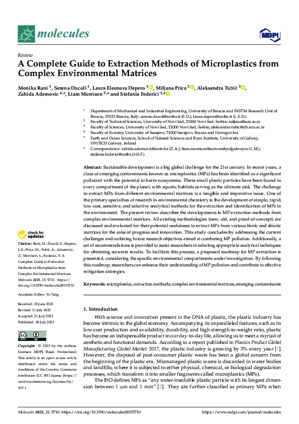 (PDF) A Complete Guide to Extraction Methods of Microplastics from Complex Environmental Matrices