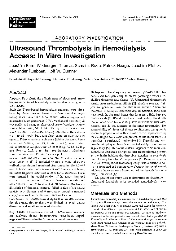 (PDF) Ultrasound thrombolysis in hemodialysis access: In vitro investigation