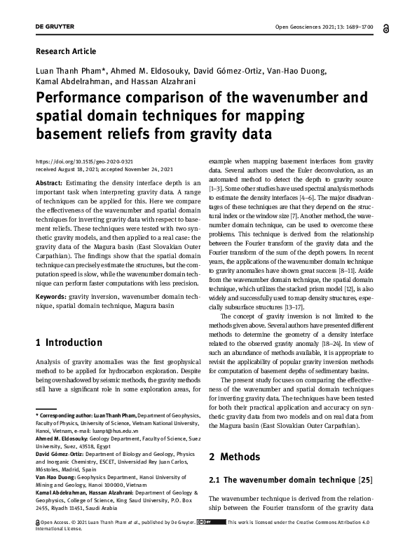 (PDF) Comparison of Wavenumber and Spatial Domain Techniques for Gravity Data Analysis