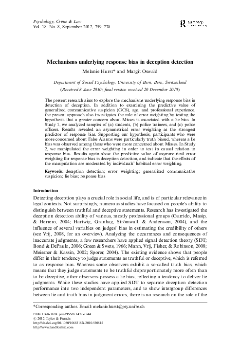 (PDF) Mechanisms underlying response bias in deception detection