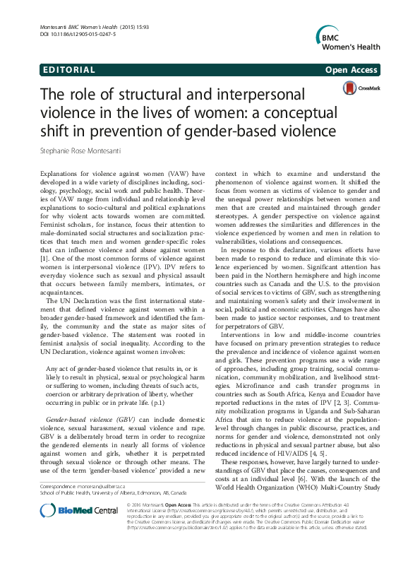 (PDF) The role of structural and interpersonal violence in the lives of ...