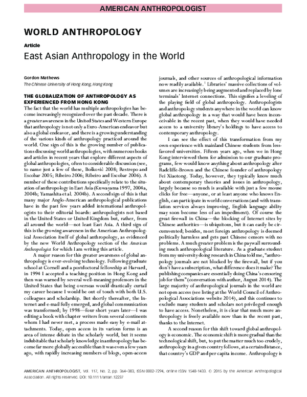(PDF) East Asian Anthropology in the World