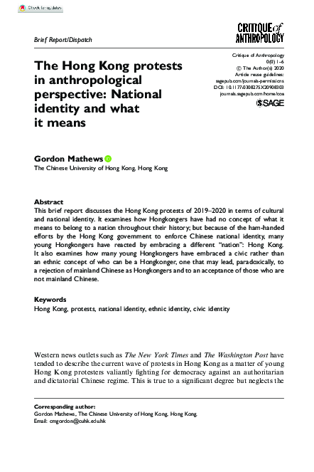 (PDF) The Hong Kong protests in anthropological perspective: National ...