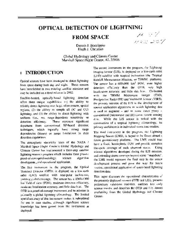 (PDF) Optical Detection of Lightning from Space | Hugh Christian - Academia.edu