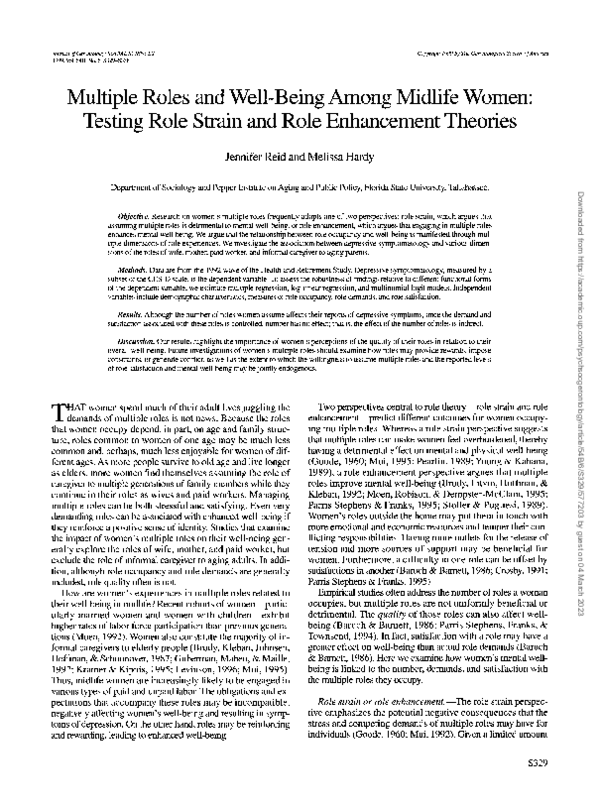 (PDF) Multiple Roles and Well-Being Among Midlife Women: Testing Role ...