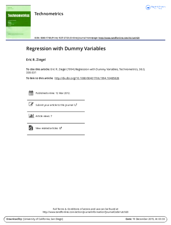 (PDF) Regression with Dummy Variables