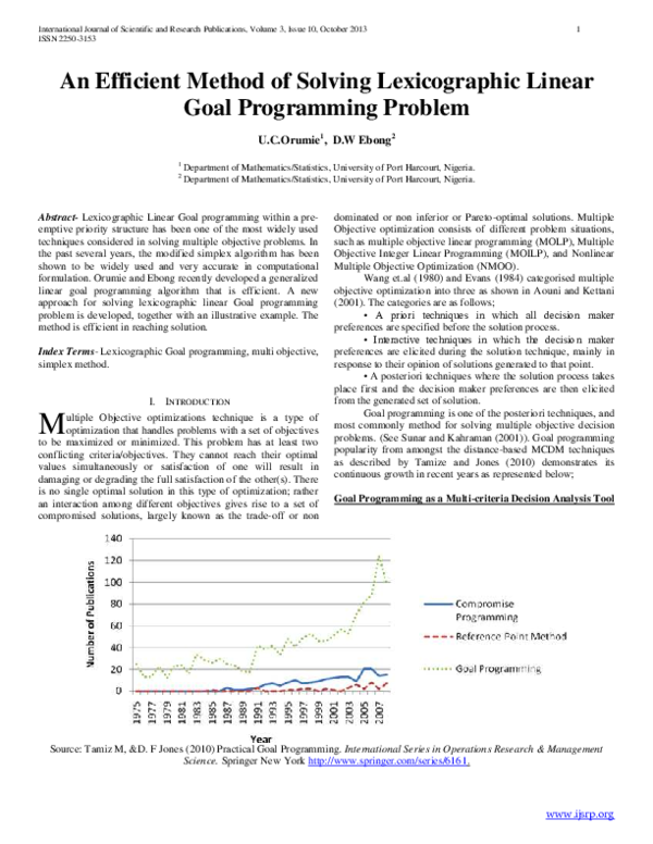 (PDF) An Efficient Method of Solving Lexicographic Linear Goal Programming Problem