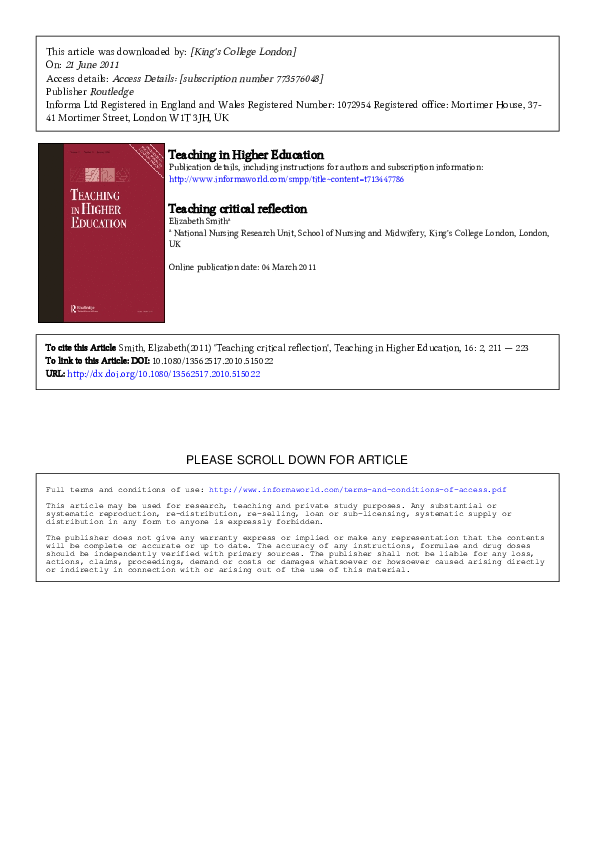 (PDF) Teaching critical reflection