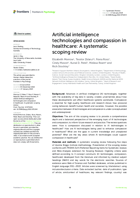 (PDF) Artificial intelligence technologies and compassion in healthcare: A systematic scoping ...