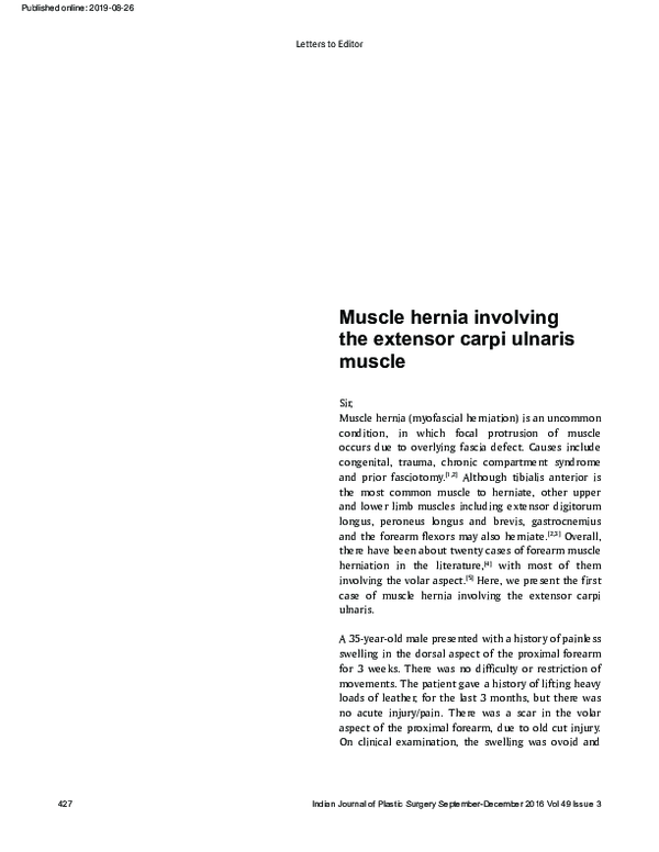 (PDF) Muscle hernia involving the extensor carpi ulnaris muscle