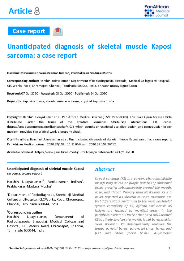 (PDF) Unanticipated diagnosisof skeletal muscle kaposisarcoma- a case ...
