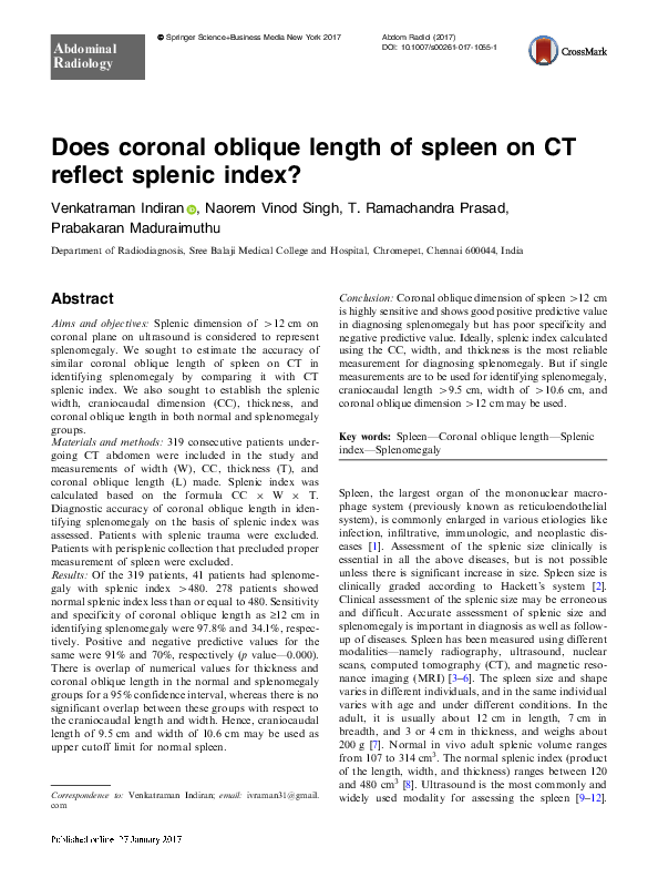 (PDF) Does coronal oblique length of spleen on CT reflect splenic index?