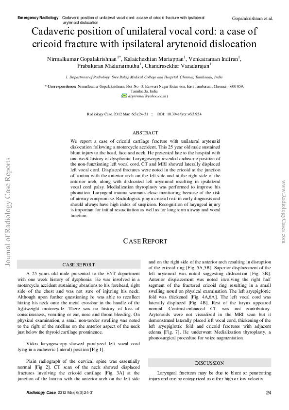 (PDF) Cadaveric position of unilateral vocal cord: a case of cricoid ...