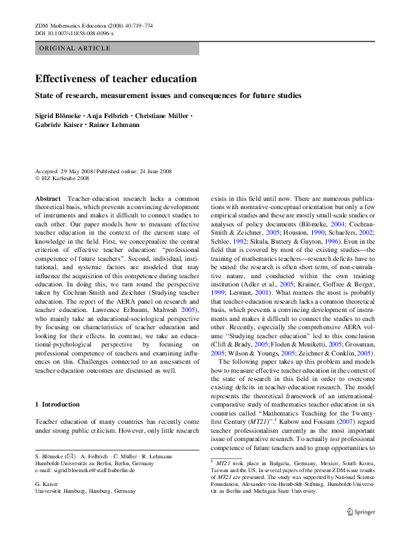 (PDF) Effectiveness of teacher education