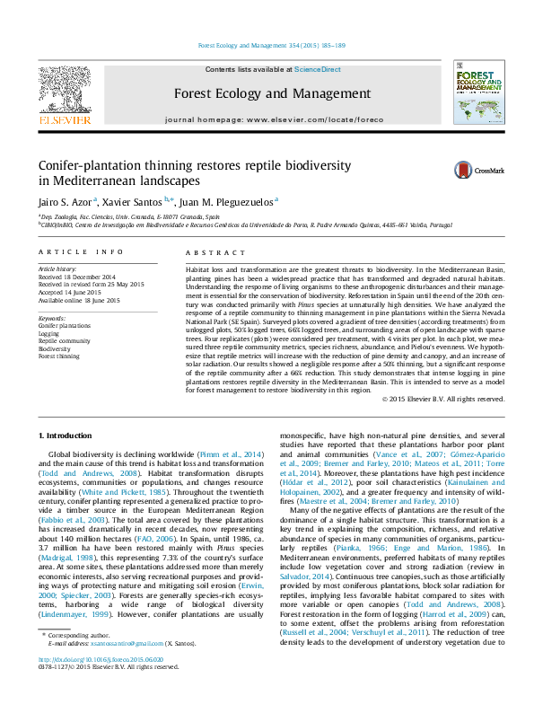 (PDF) Conifer-plantation thinning restores reptile biodiversity in ...