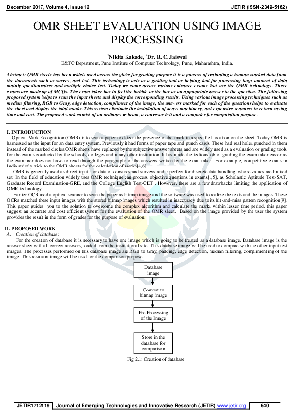 (PDF) OMR Sheet Evaluation using Image Processing