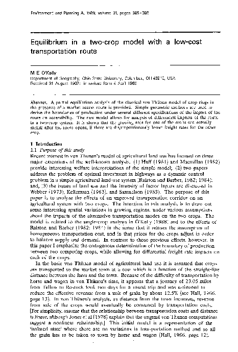 (PDF) Equilibrium in a Two-Crop Model with a Low-Cost Transportation Route